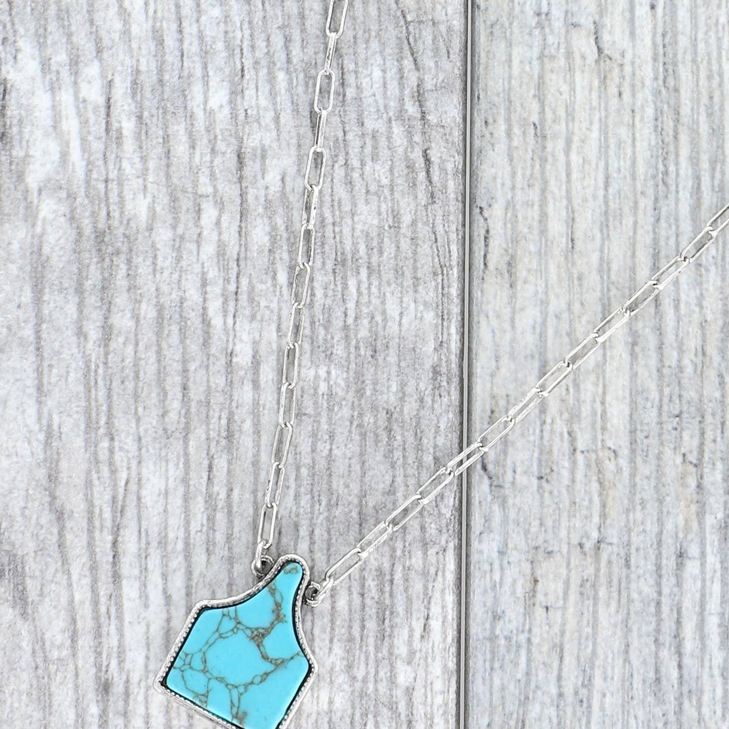 Western Turquoise Semi Stone Cattle Tag Pendant Necklace | CrossRail ...