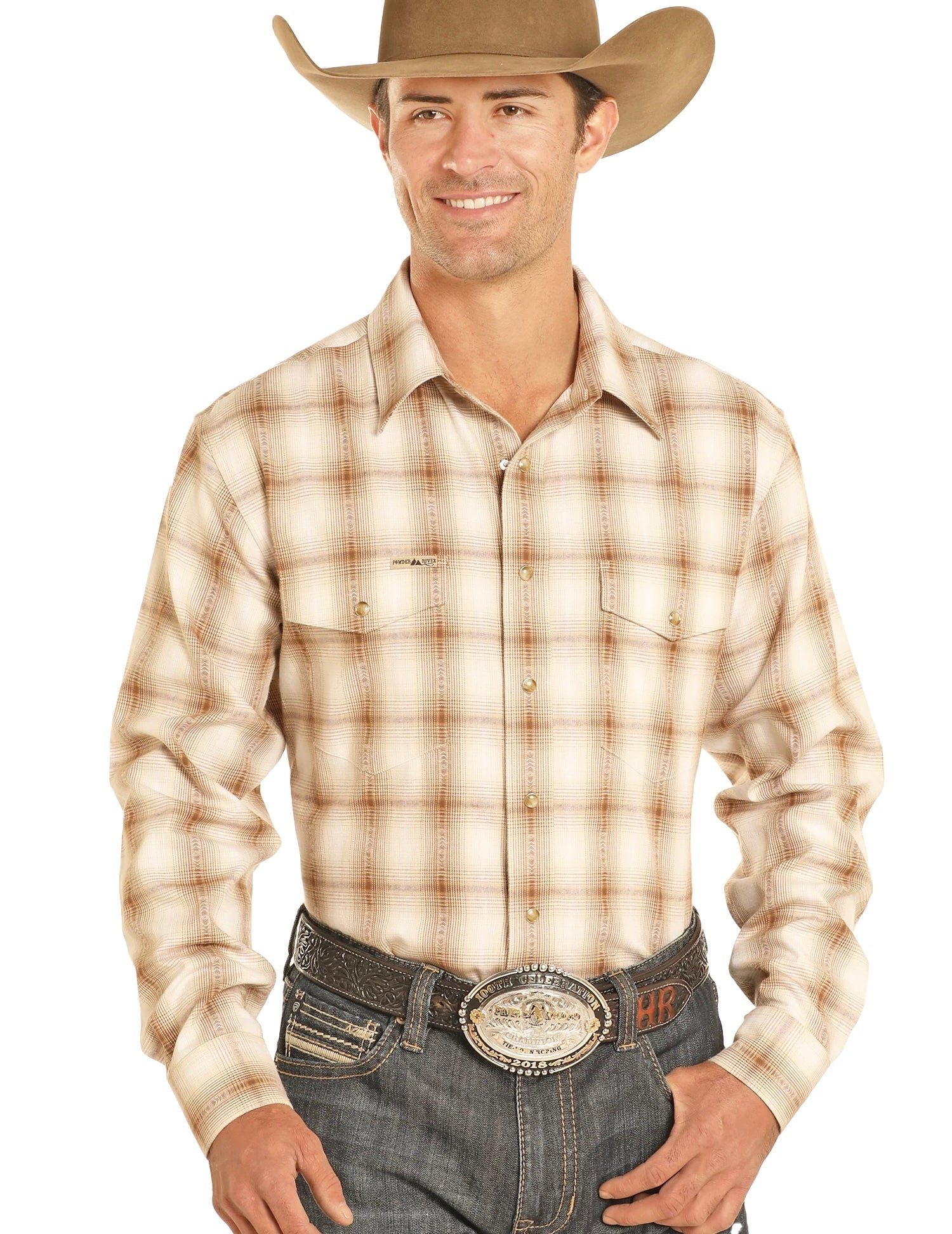 Cream Brushed Plaid Snap Shirt by Panhandle | CrossRail Apparel & Tack