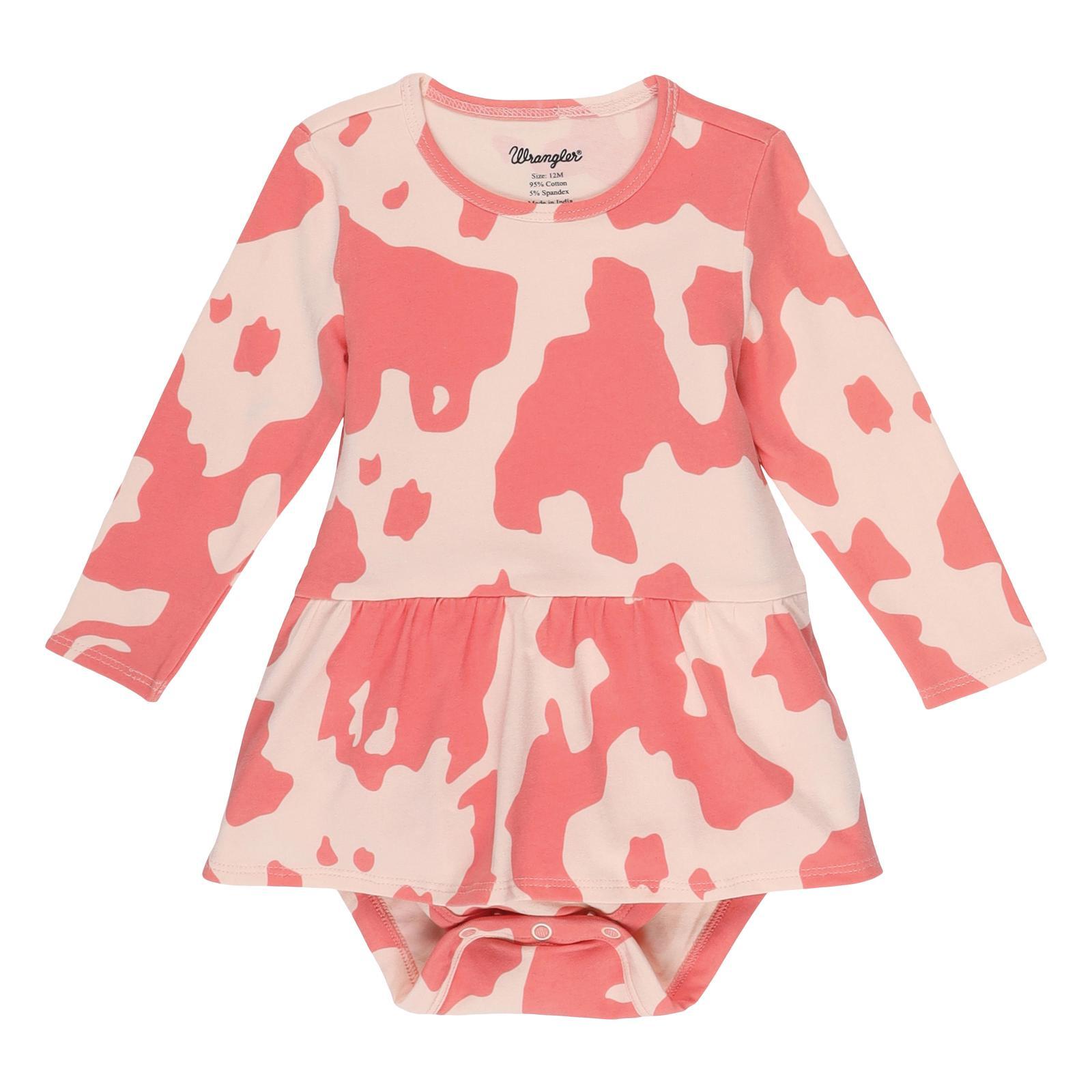Wrangler® Cow Print Baby Girl Bodysuit - Pink | CrossRail Apparel & Tack
